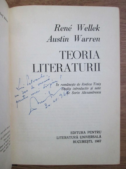 Rene Wellek, Austin Warren - Teoria literaturii - Cumpără